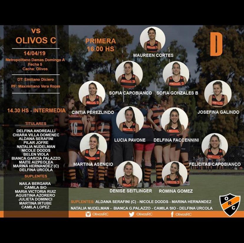 #HOCKEY HORARIO y FORMACIÓN (13/4/2019) | Olivos Rugby Club